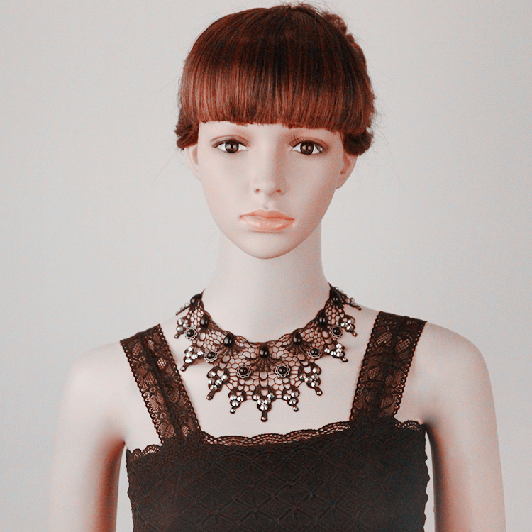 Retro Black Lace Necklace With Beading Pendant Accessories Statement ...